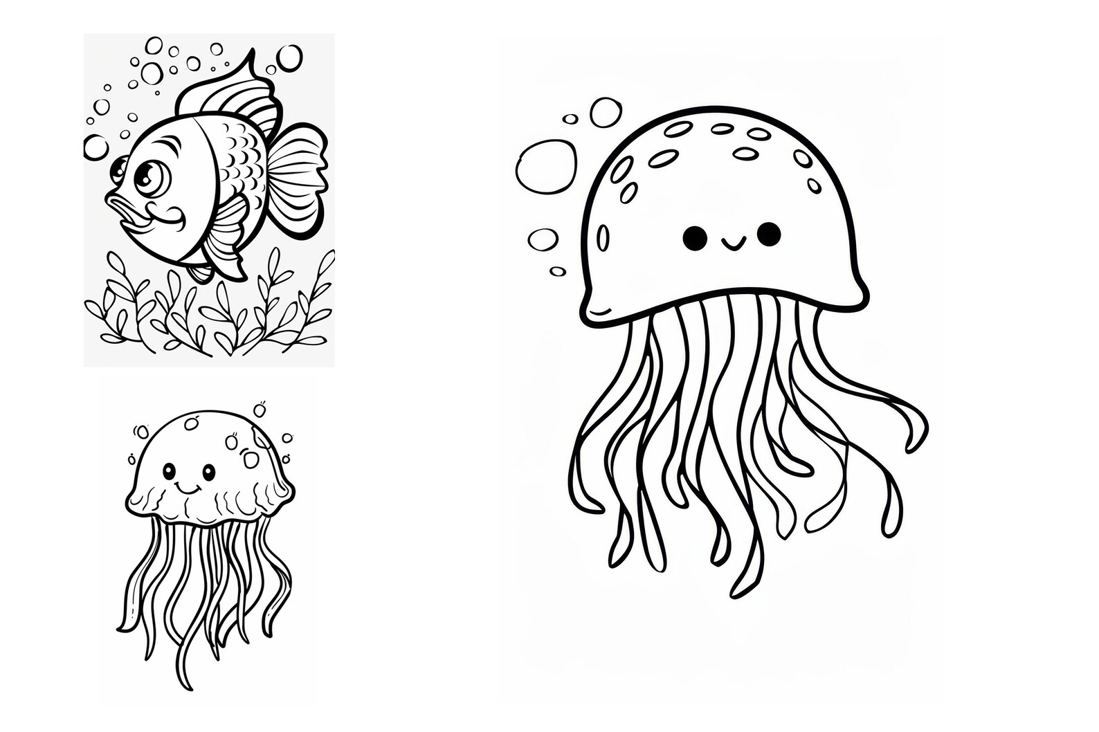 Ocean Creatures Clipart Coloring Page for Kids, Instant Download ...