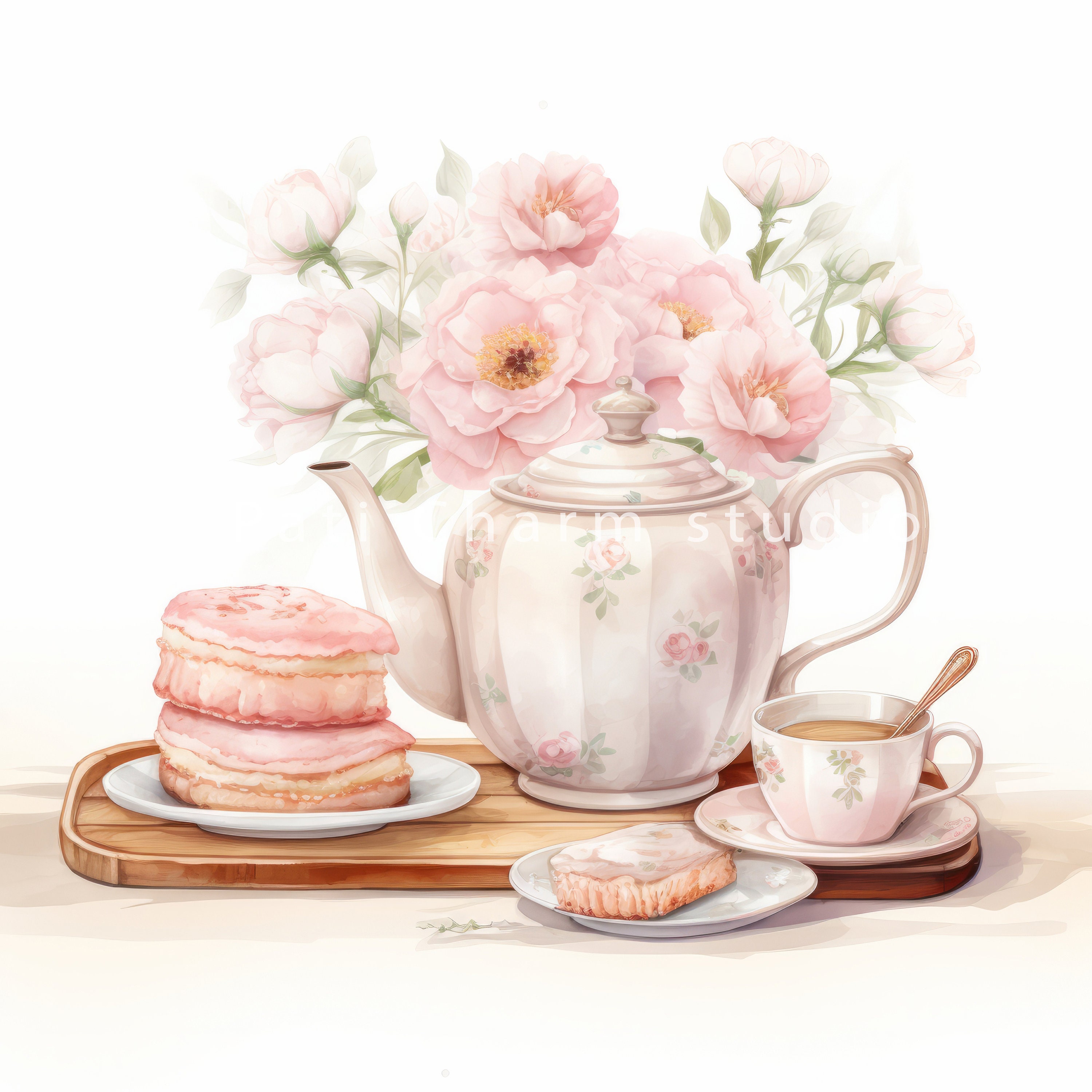 English Tea Party Clipart Bundle 9 High Quality Jpgs, Watercolor Teacup ...