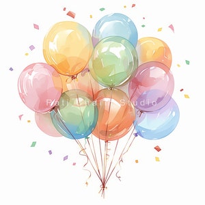 Birthday Balloon Clipart Bundle, Watercolor Balloon Clipart, Happy ...