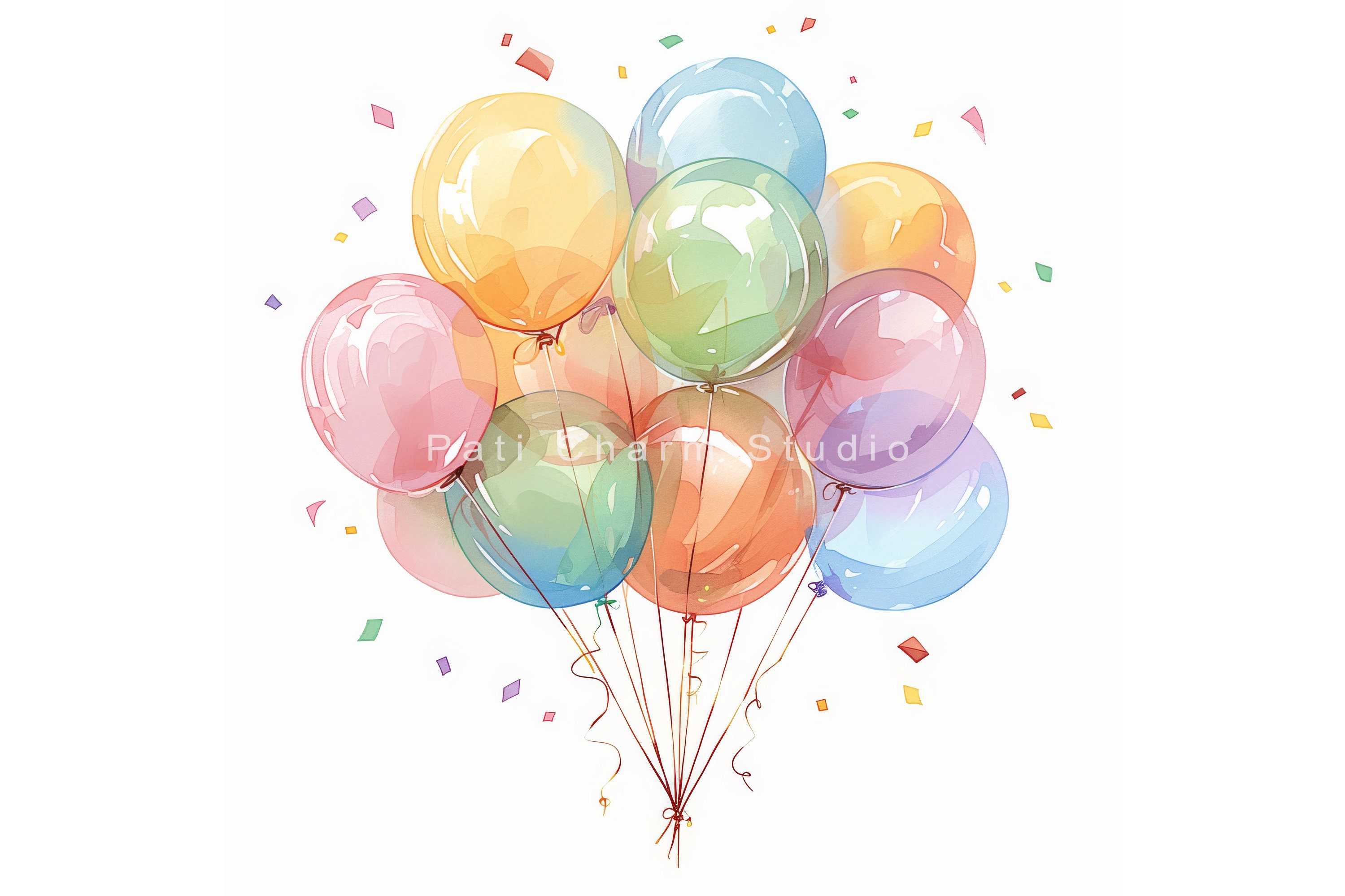 Birthday Balloon Clipart Bundle, Watercolor Balloon Clipart, Happy ...