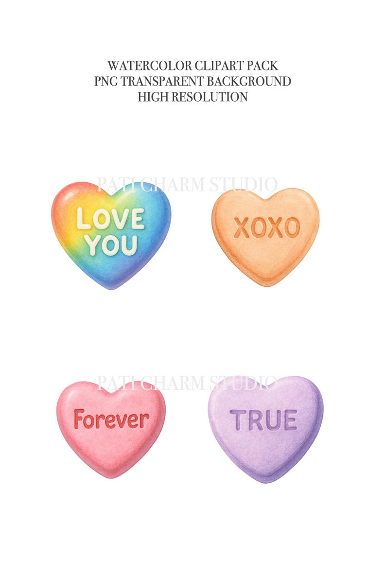 Candy Heart Clipart Set, Conversation Hearts PNG, Valentine Candy ...