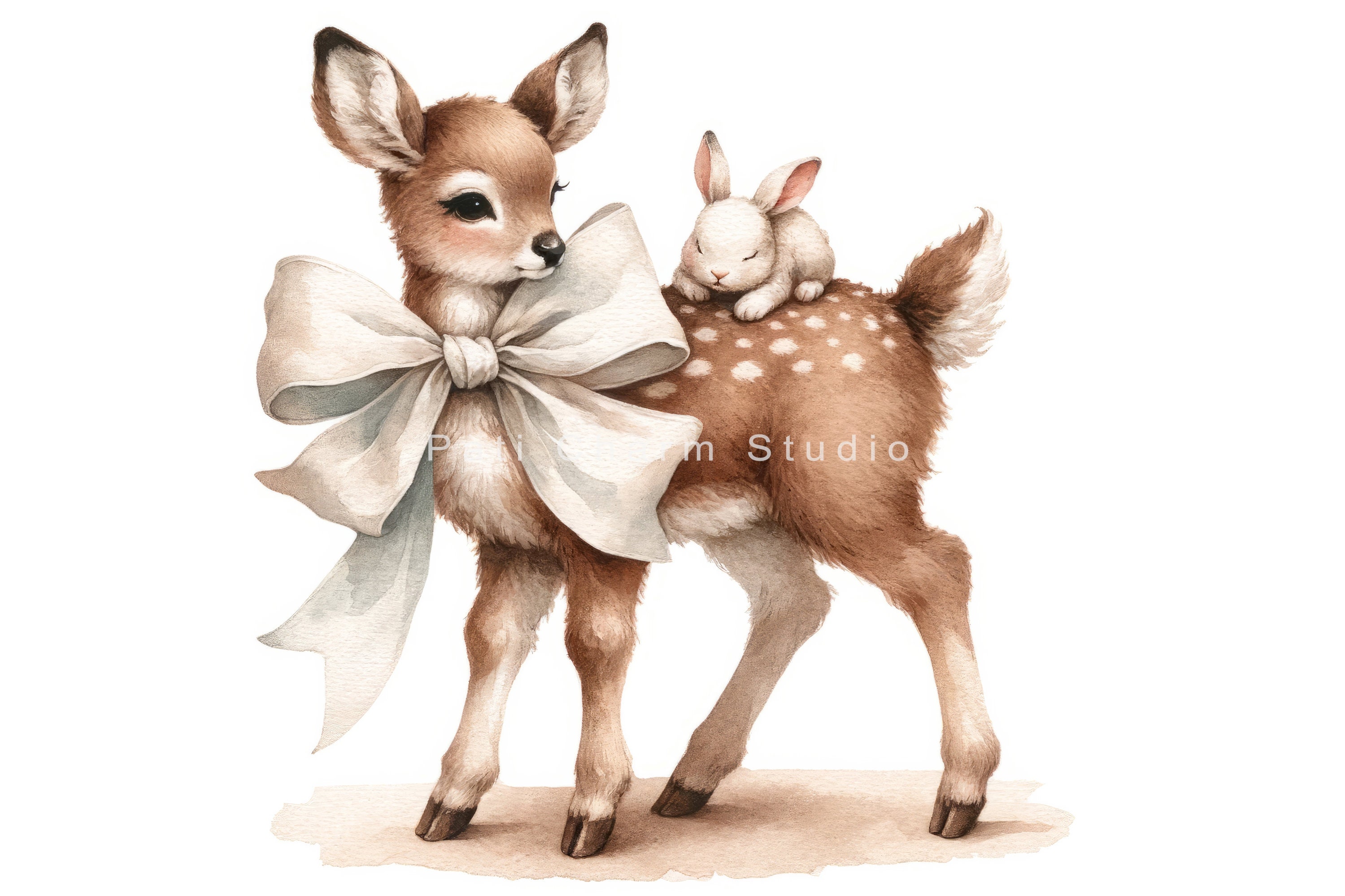 Watercolor Deer and Rabbit Clipart Bundle, Nursery Deer Clipart, Sleepy ...