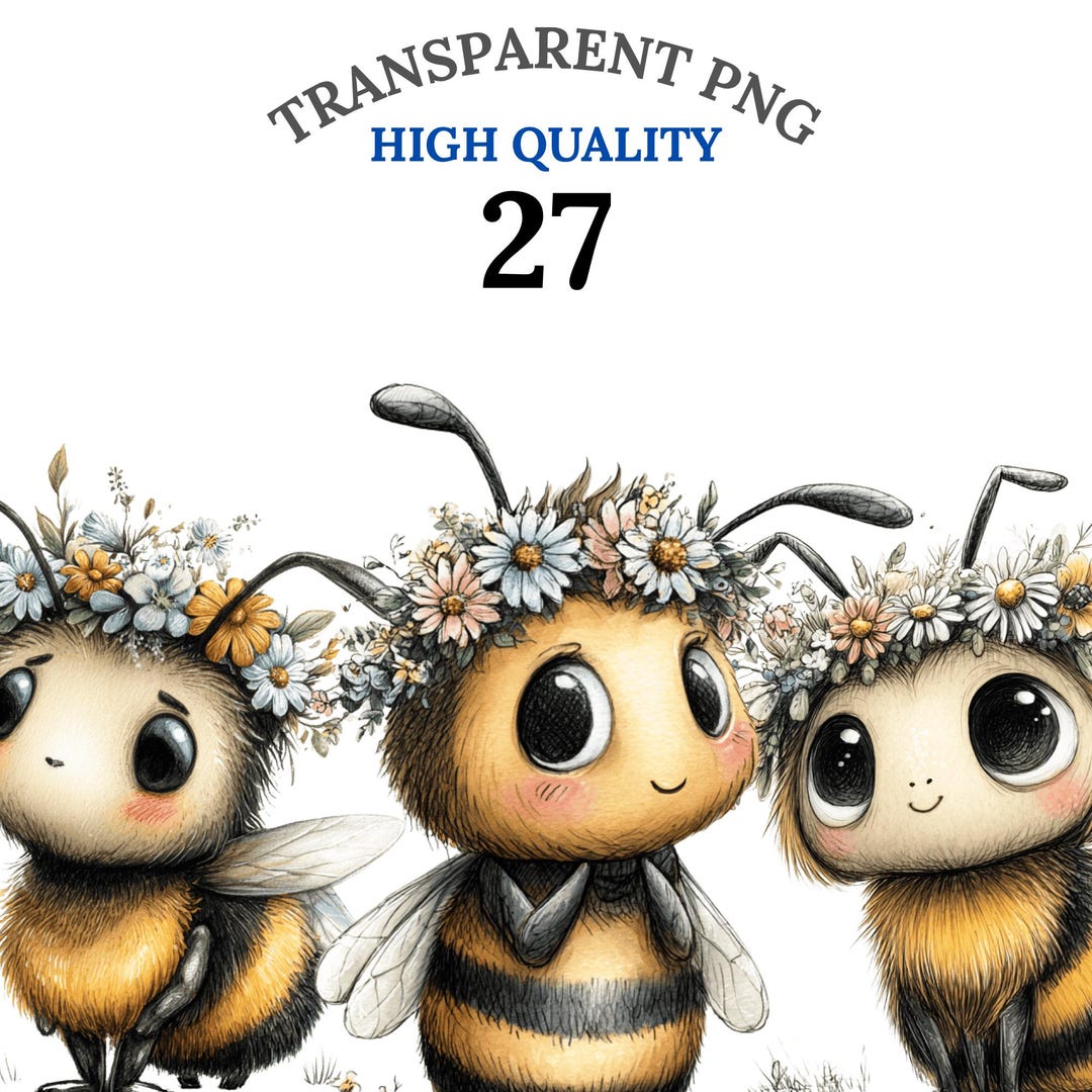 Cute Bees Clipart Set, Honey Bee PNG Bundle, Bumblebee Clipart, Beehive ...