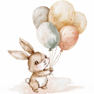 9 Sweet Bunny Flying on Balloons Clipart Bundle, High Quality Jpgs ...