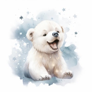 Watercolor Polar Bear Clipart Bundle, High Quality Jpgs, Cute White ...