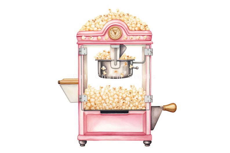 Pink Popcorn Carnaval Clipart JPG Bundle, Nursery Watercolor Clipart ...