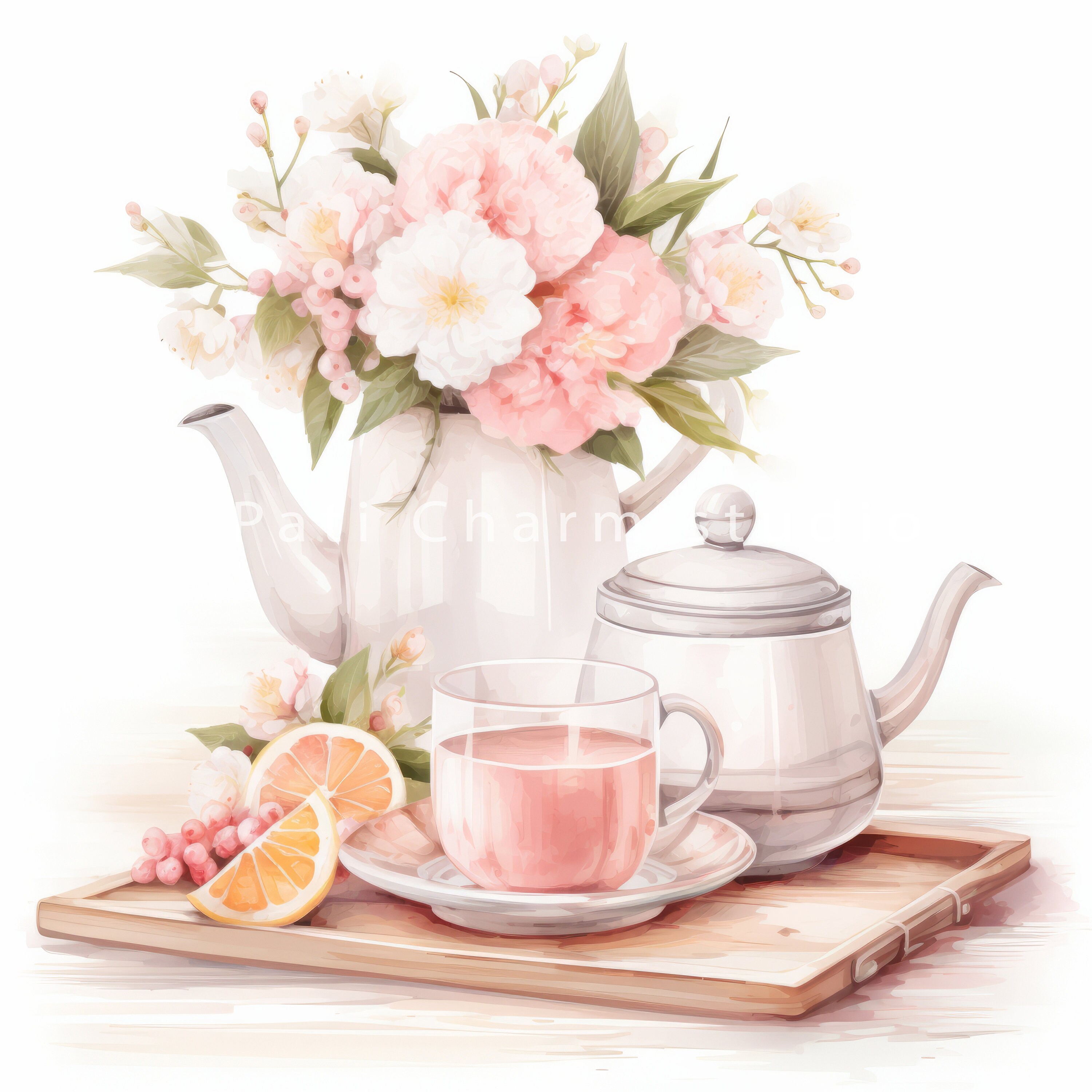 English Tea Party Clipart Bundle 9 High Quality Jpgs, Watercolor Teacup ...