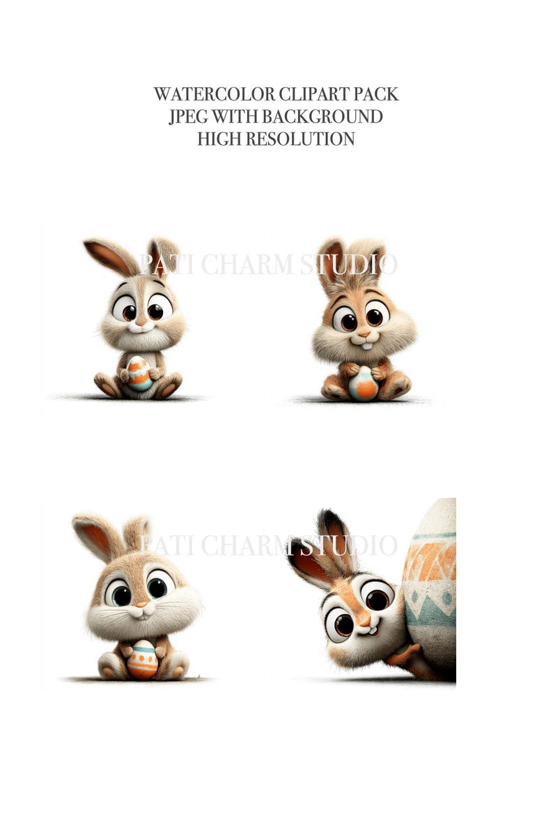 Easter Bunny Clipart Set, Cute Bunny With Eggs, Spring Bunny ...