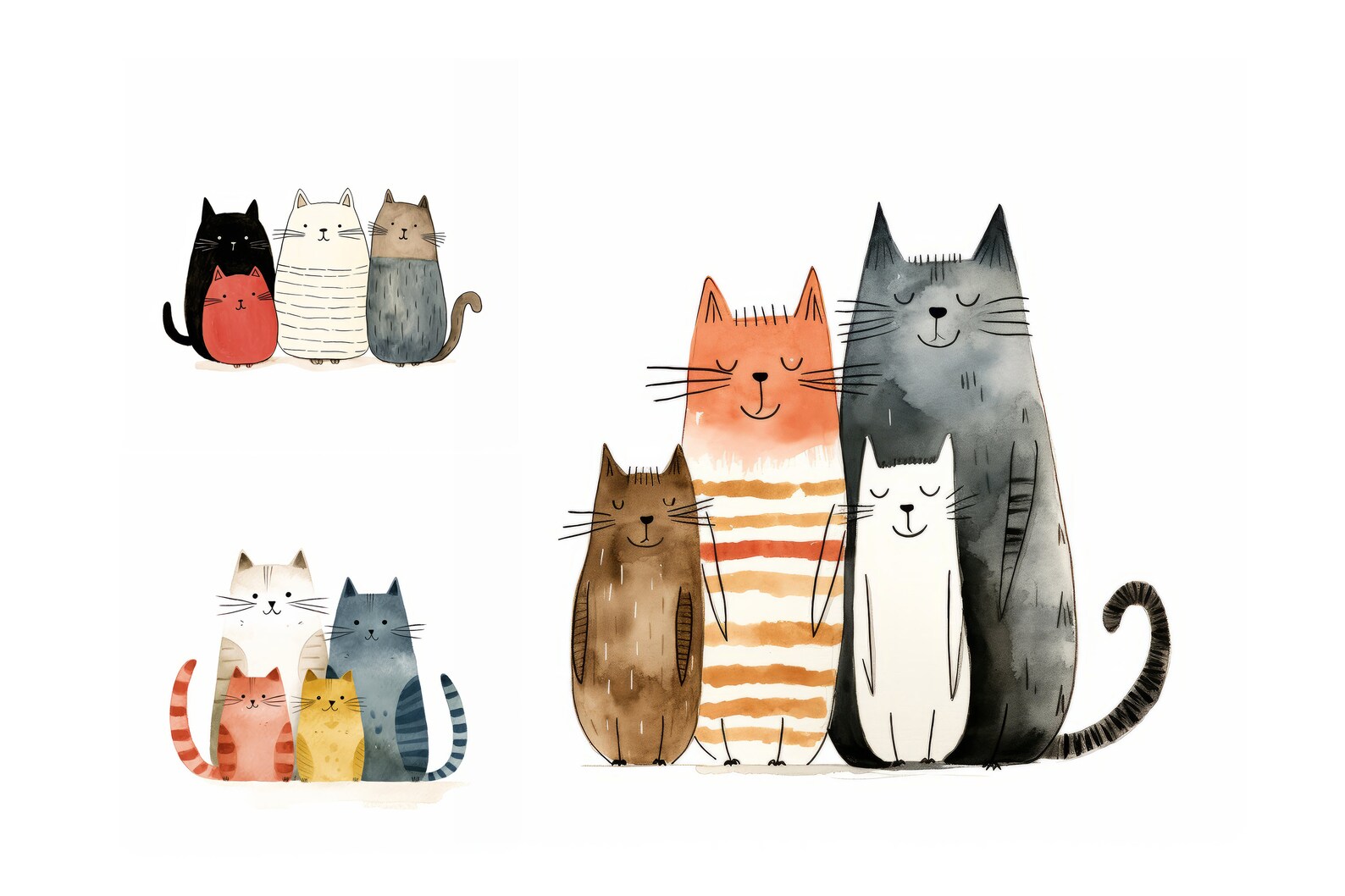 Cute Cat Family Clipart Bundle, Watercolor Kitten Clipart, Nursery Cat ...