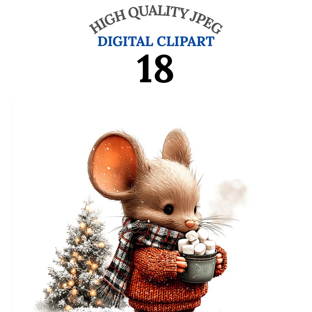 Christmas Mouse Clipart Set, Cute Holiday Mouse Illustrations, Winter ...