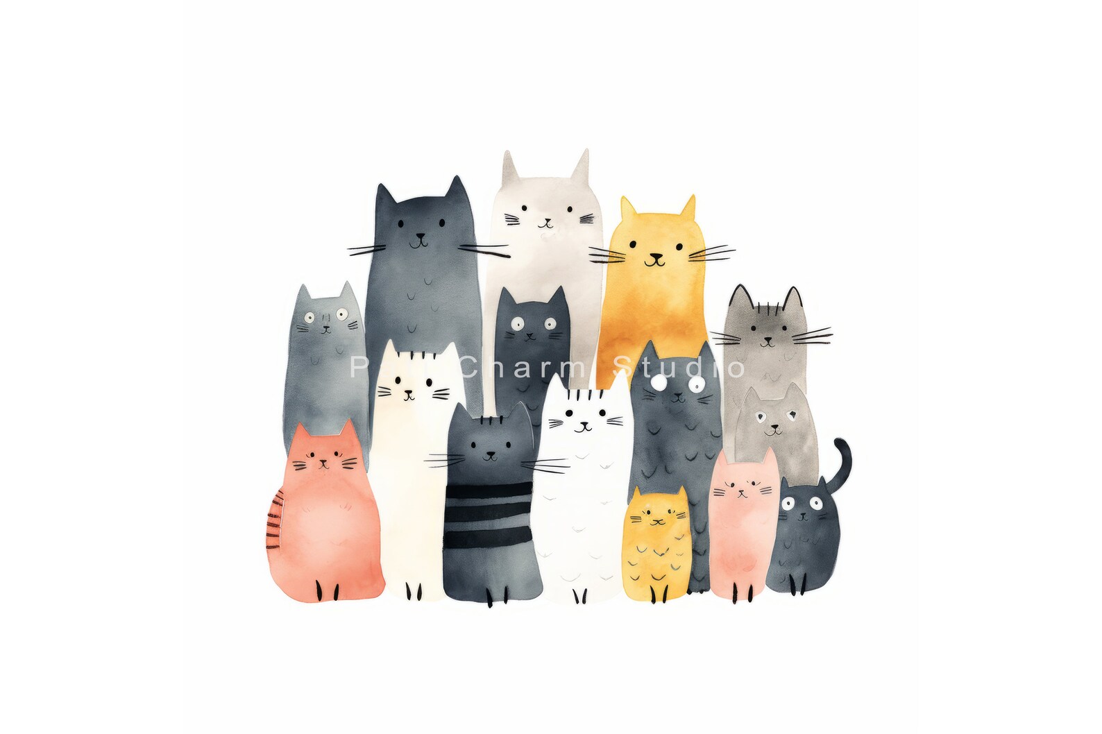 Cute Cat Family Clipart Bundle, Watercolor Kitten Clipart, Nursery Cat ...