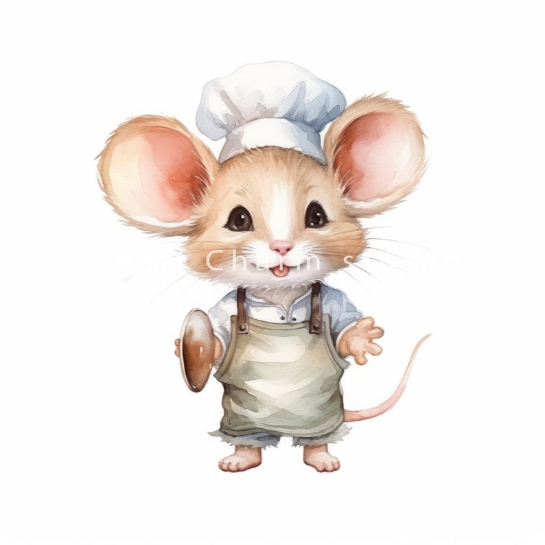 Watercolor Mouse Chef Clipart Bundle JPG, Cute Baking Supplies Clipart ...