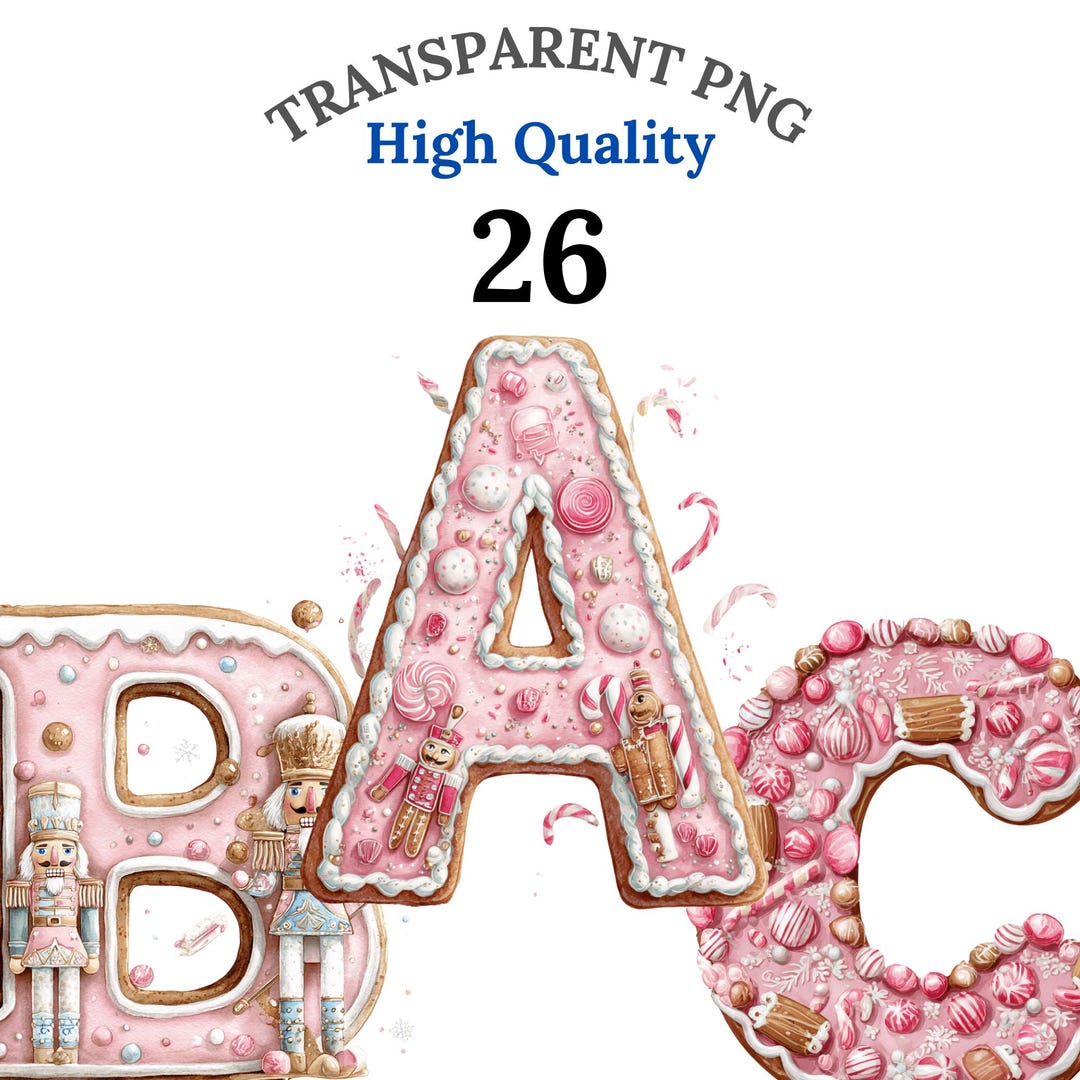 26 Pink Christmas Alphabet PNG, Gingerbread Candy Font, Nutcracker ...