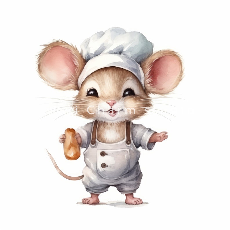 Watercolor Mouse Chef Clipart Bundle JPG, Cute Baking Supplies Clipart ...