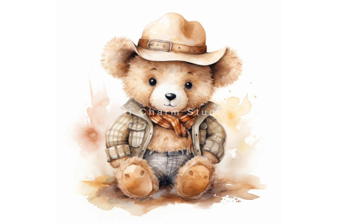Cowboy Teddy Bear Clipart Bundle High Quality Jpgs Cowboy - Etsy