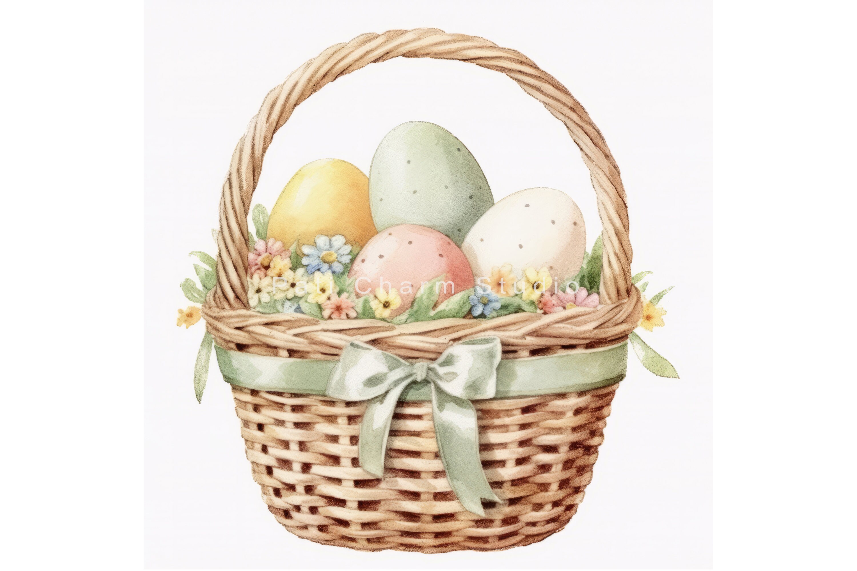 Watercolor Easter Basket Clipart, Floral Easter Egg Clipart, Watercolor ...