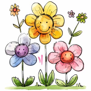 Happy Flowers Clipart Bundle, High Quality Jpgs, Watercolor Floral ...
