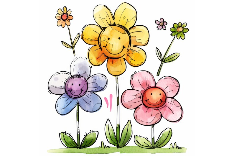 Happy Flowers Clipart Bundle, High Quality Jpgs, Watercolor Floral ...