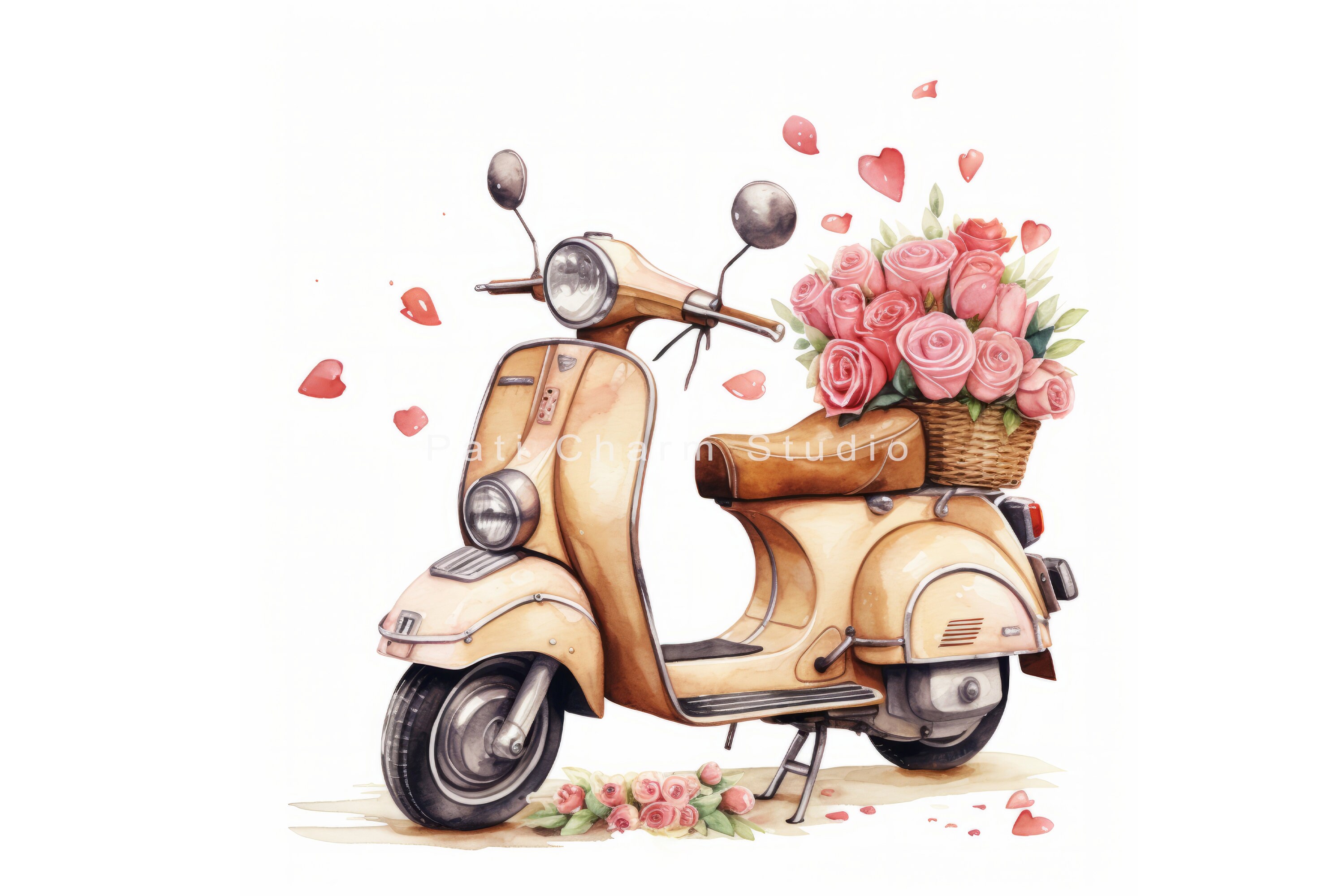 Watercolor Vespa Clipart Bundle Romantic Clipart Watercolor - Etsy