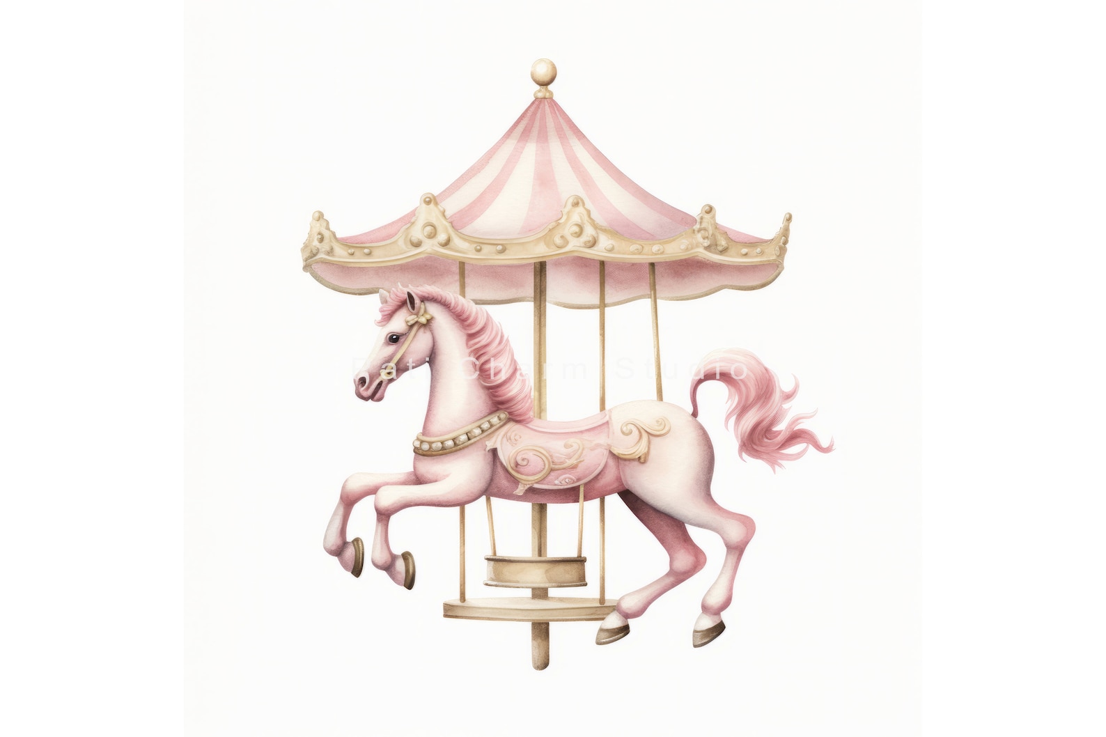 Baby Pink Carousel Clipart Bundle, Pony Clipart, Carousel Horses ...