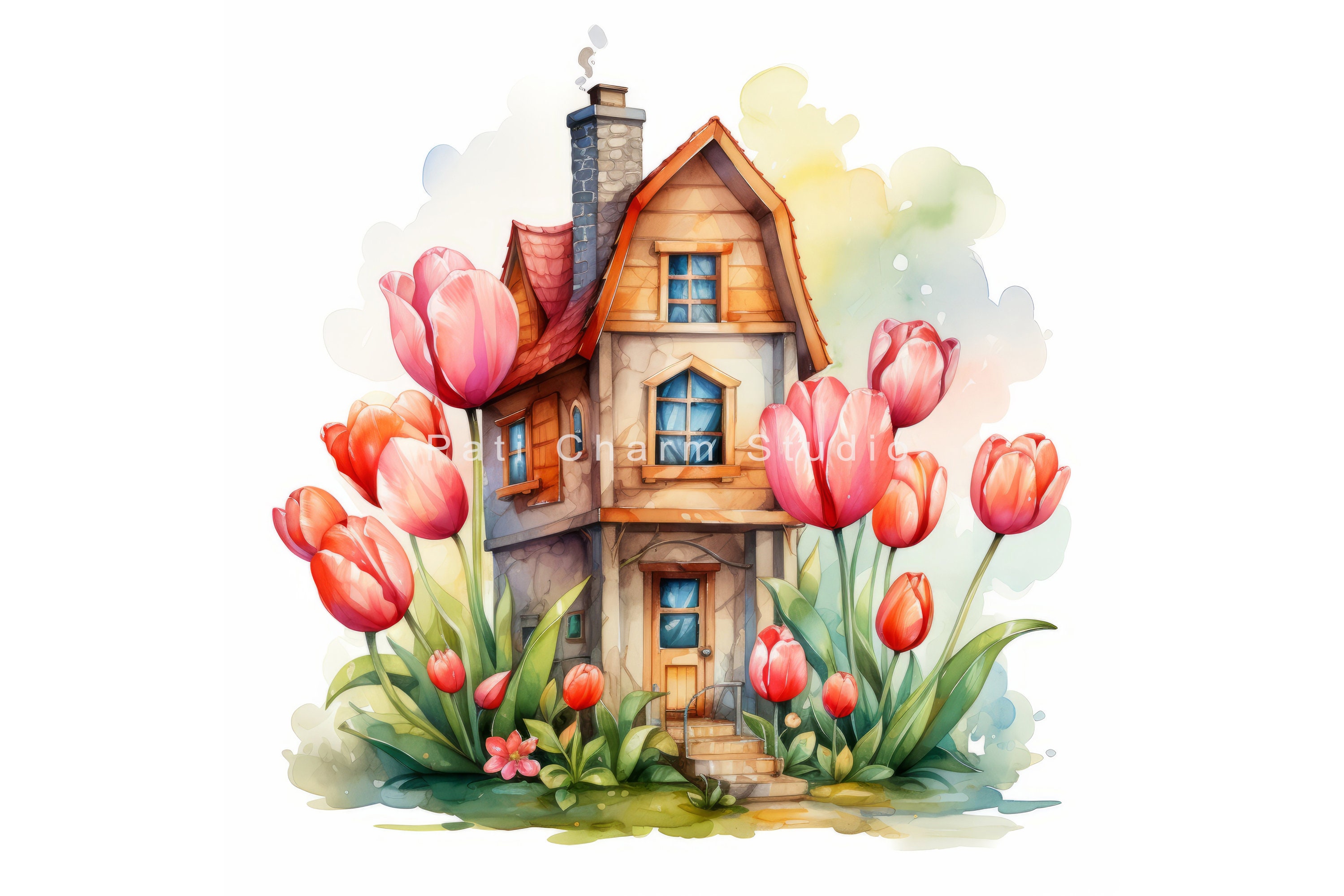 Floral House Clipart Bundle, Watercolor Clipart, Watercolor Flower ...