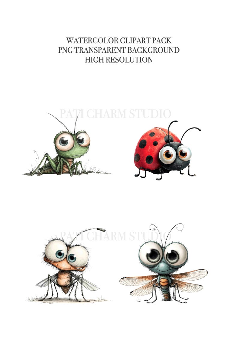 Whimsical Insect Clipart Set, Cute Bug Pngs, Quirky Butterfly and ...