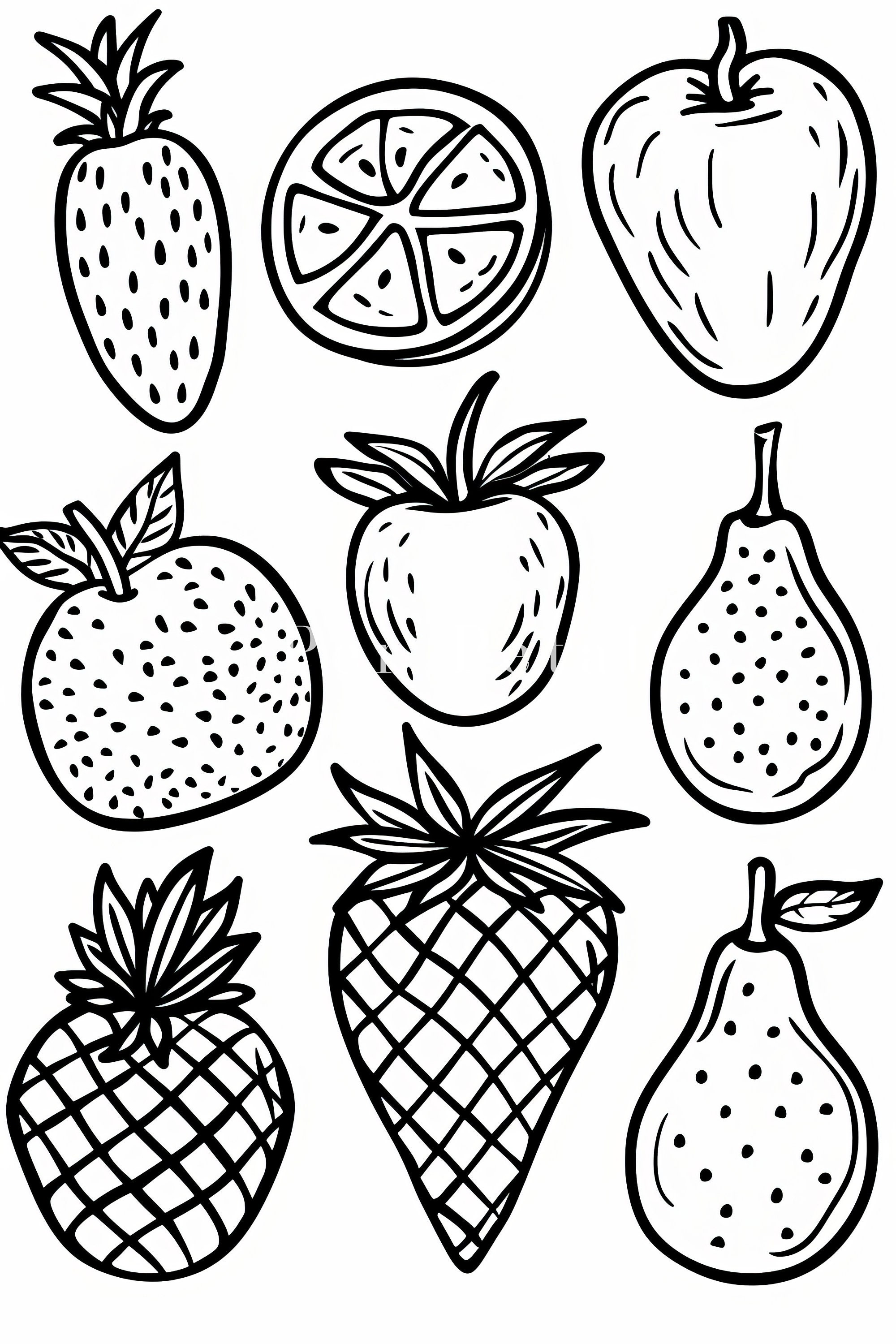 Fruits Coloring Page for Kids, Instant Download, Coloring Book, Digital ...