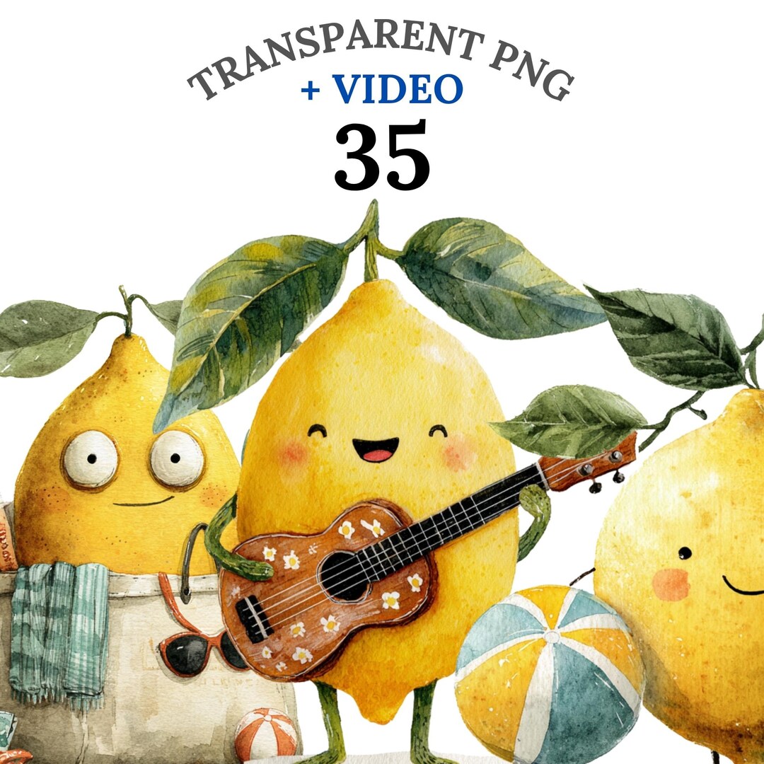 35 Summer Lemon Clipart Set, Cute Fruit PNG With Faces, Beach Party ...