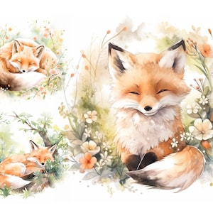 Forest Nursery Fox With Flowers Clipart Bundle, Woodland Fox Clipart ...