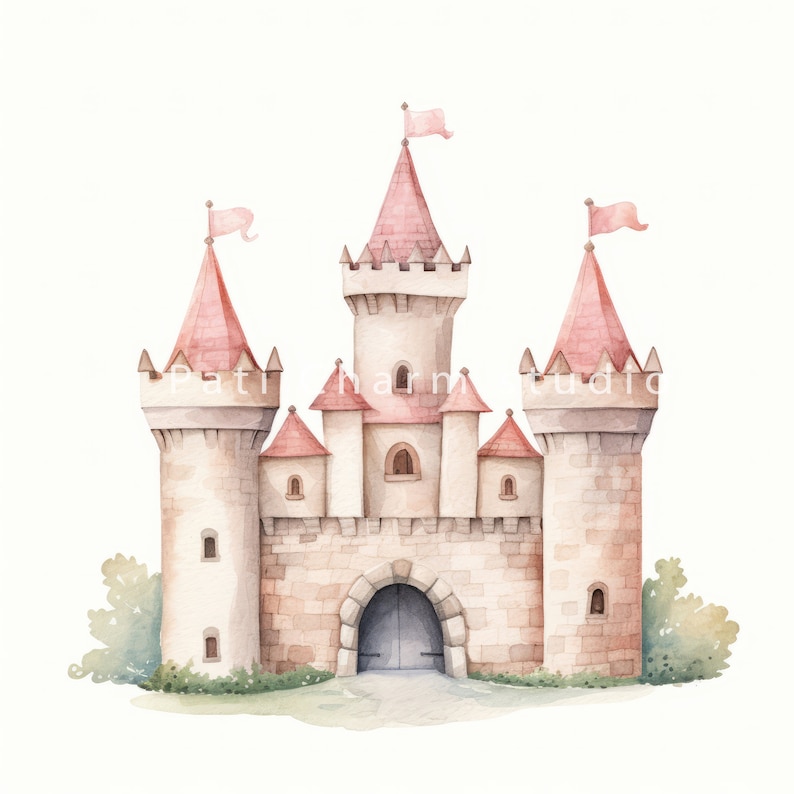 Watercolor Pastel Castle Clipart Bundle, 9 High Quality Jpgs, Baby Girl ...
