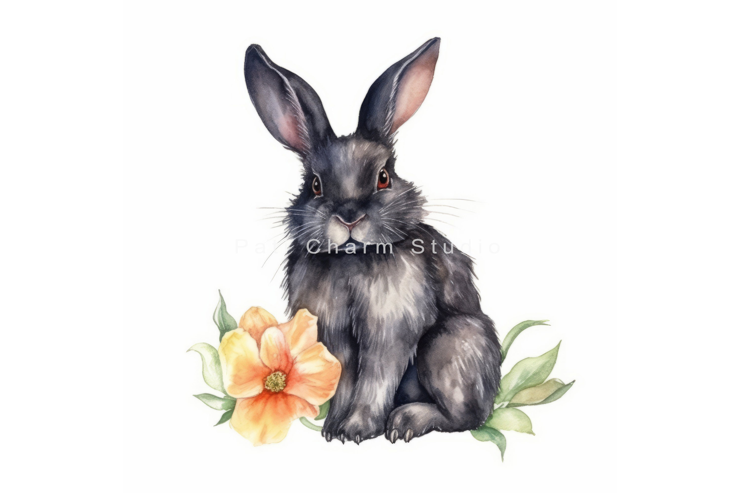 9 Black Bunny With Flower Clipart Bundle, Black Rabbit Clipart, Paper ...