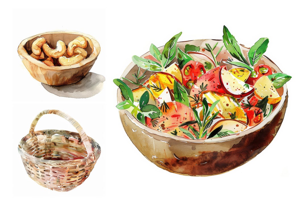 Watercolor Food Clipart Bundle Jpgs, Olive Oil Clipart, Salad Clipart ...