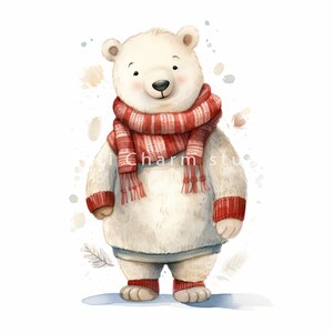 Winter Polar Bear Clipart for Christmas, High Quality Jpgs, Watercolor ...