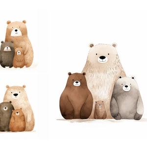 Cute Bear Family Clipart Bundle, High Quality Jpgs, Watercolor Nursery ...