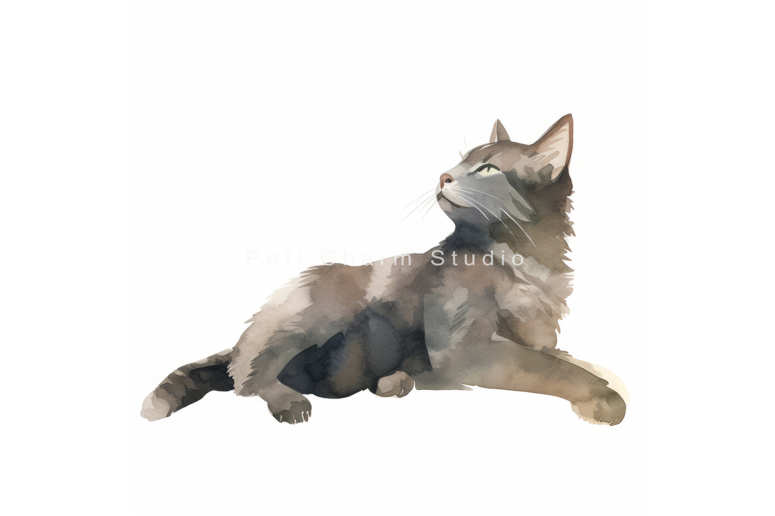Grey Cat Clipart Bundle, Watercolor Cat Clipart for Commercial Use ...