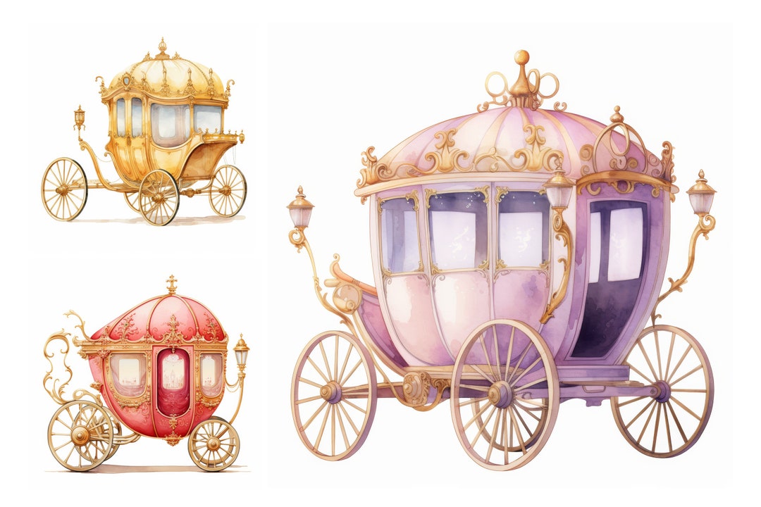 Fairytale Carriage Clipart Bundle, Princess Clipart, Commercial Use, 9 ...