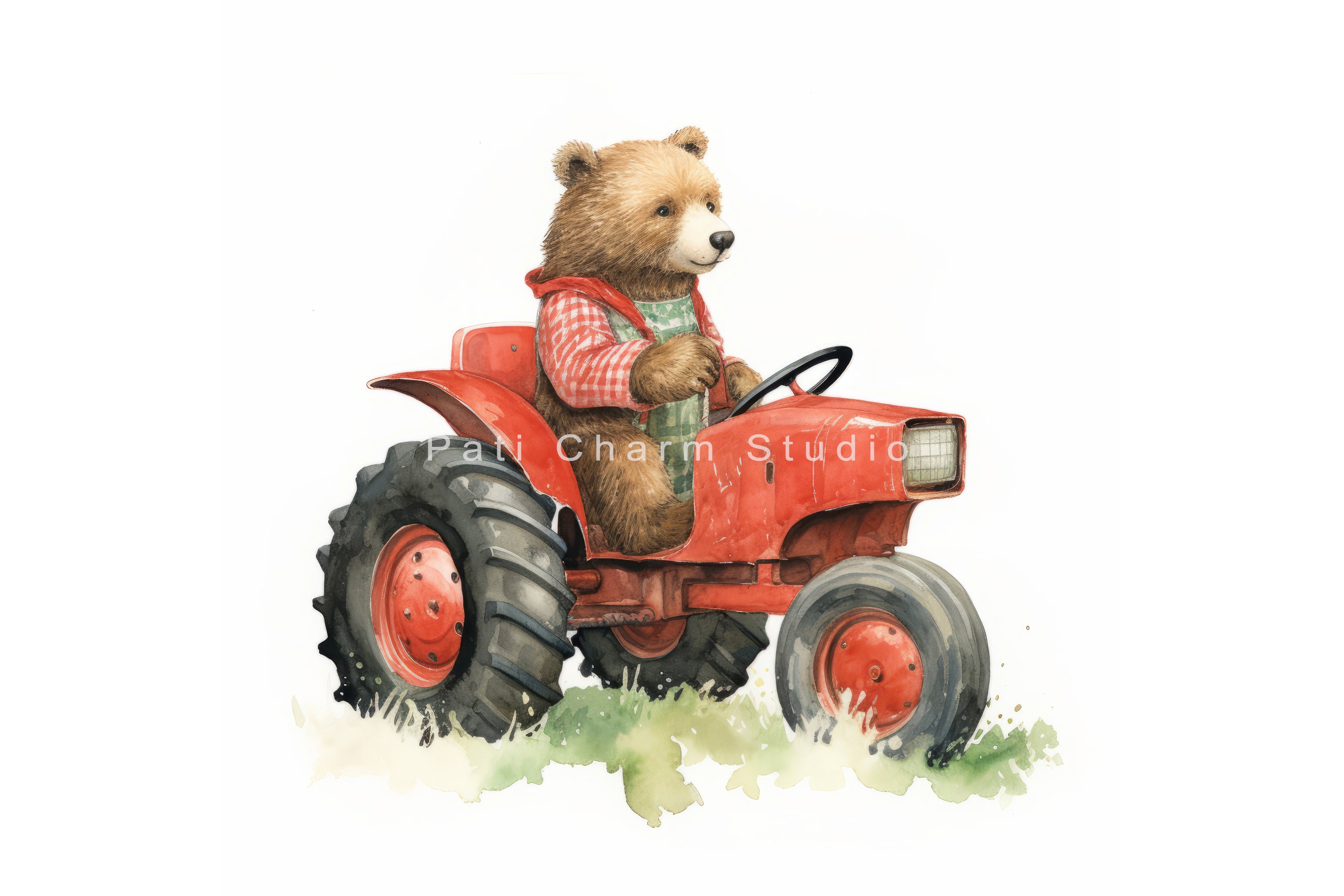 Watercolor Bear on Tractor Clipart Bundle Jpgs, Farmhouse Clipart, Cute ...