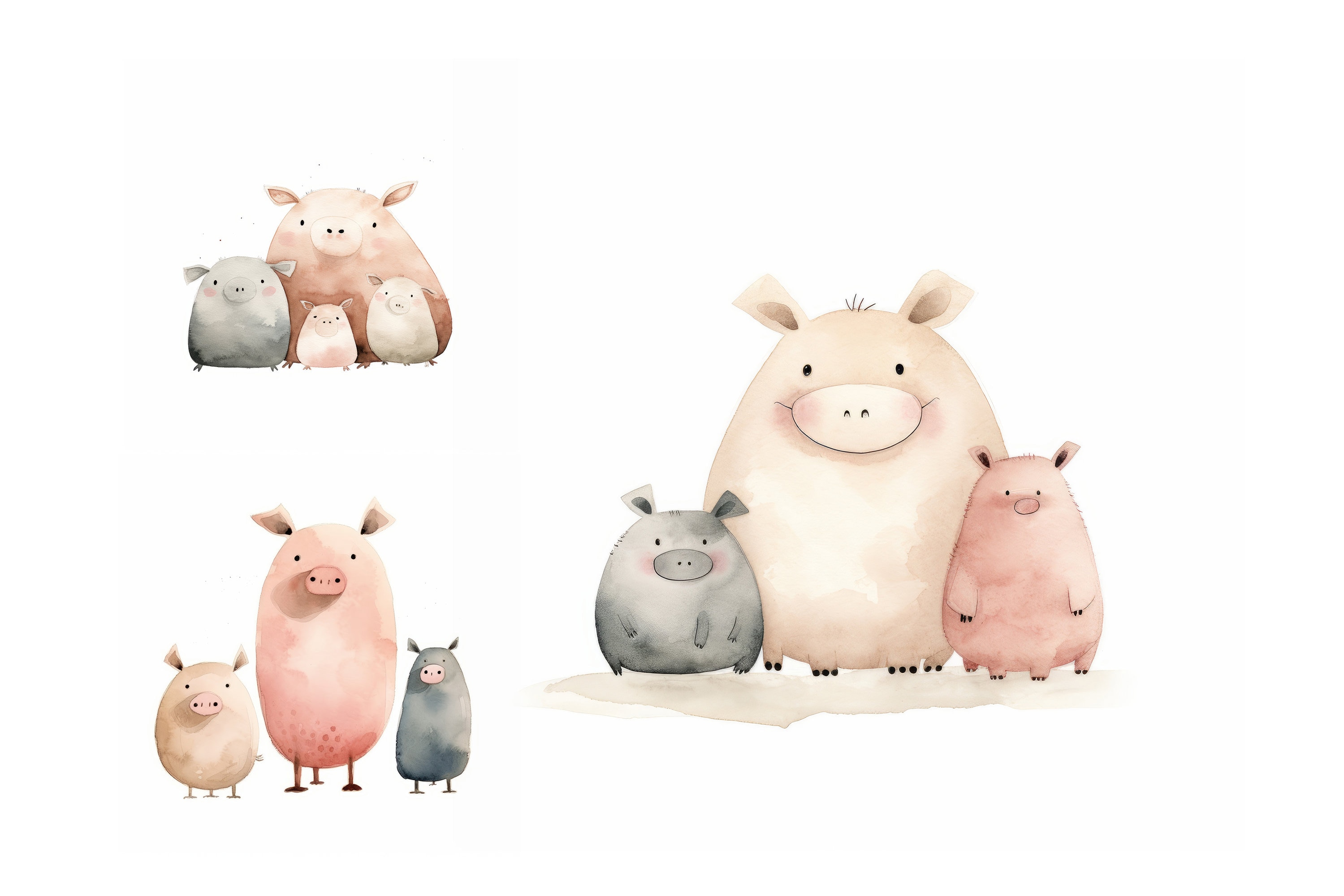 Cute Pig Family Clipart Bundle, Digital Download, Watercolor Pig ...