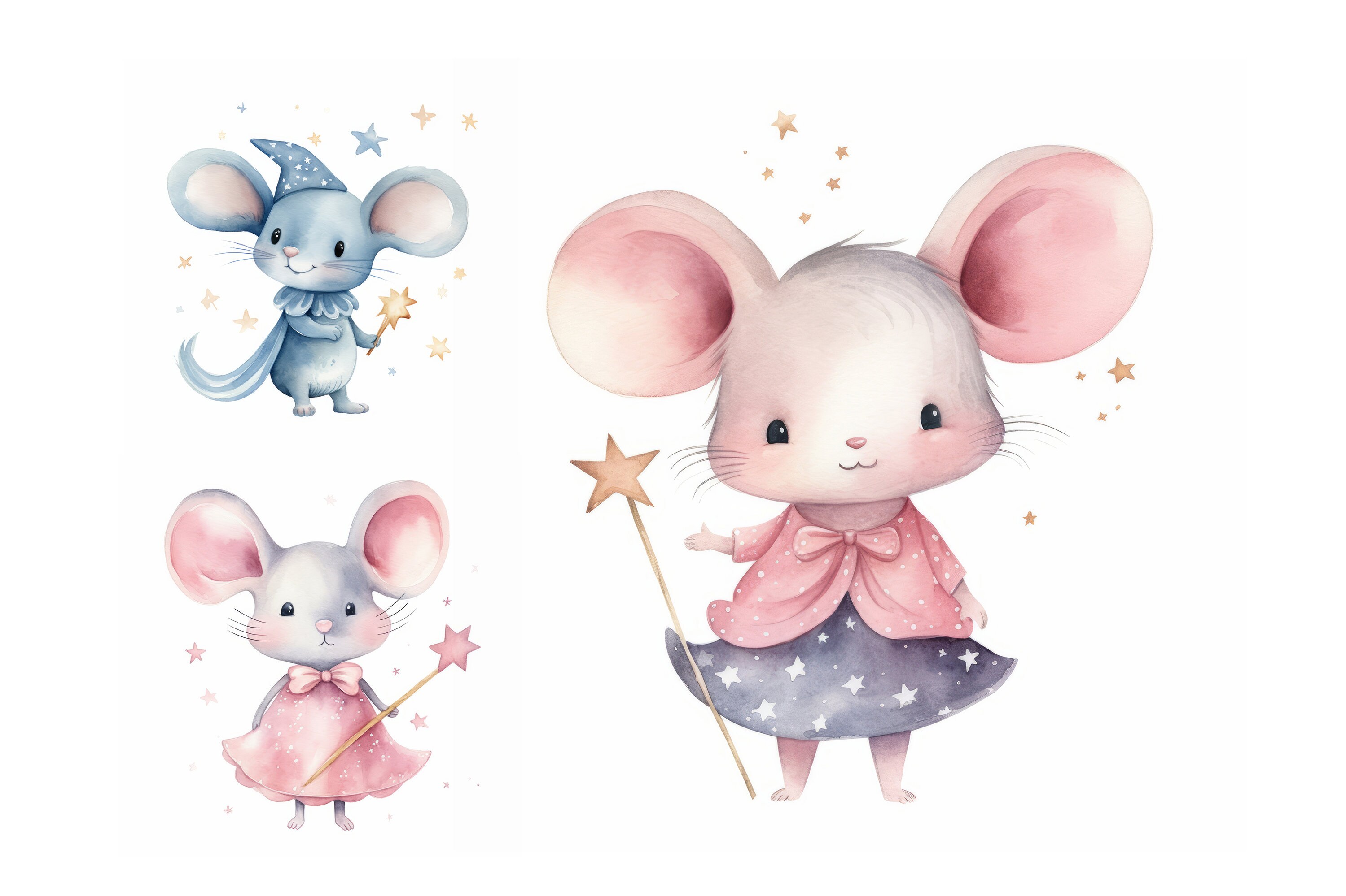 Magic Mouse Clipart Bundle, Fairy Mouse Clipart, Watercolor Mouse Clip ...