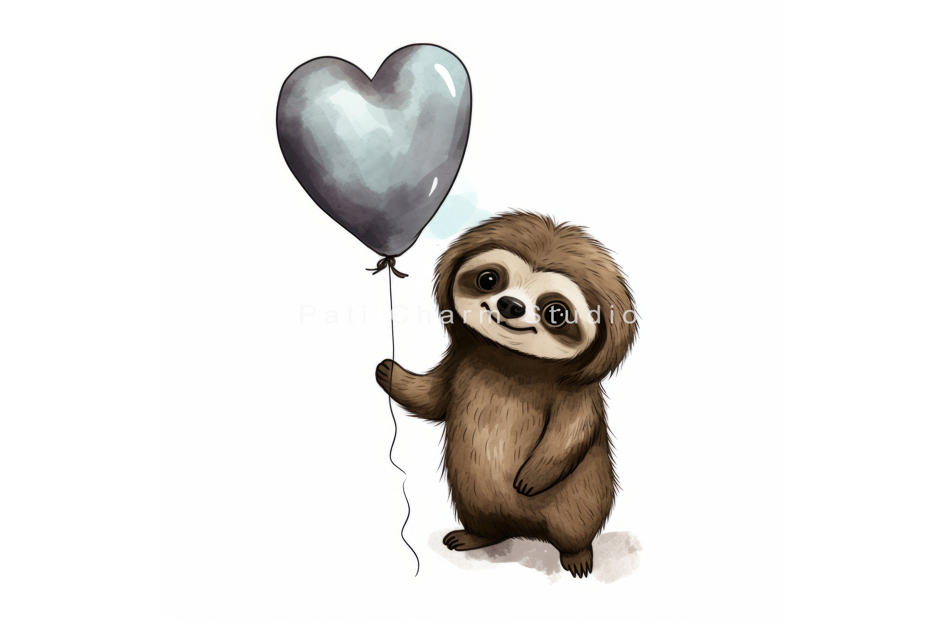 Watercolor Sloth With Heart Balloon Clipart Bundle, Instant Download ...