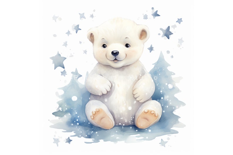 Watercolor Polar Bear Clipart Bundle, High Quality Jpgs, Cute White ...