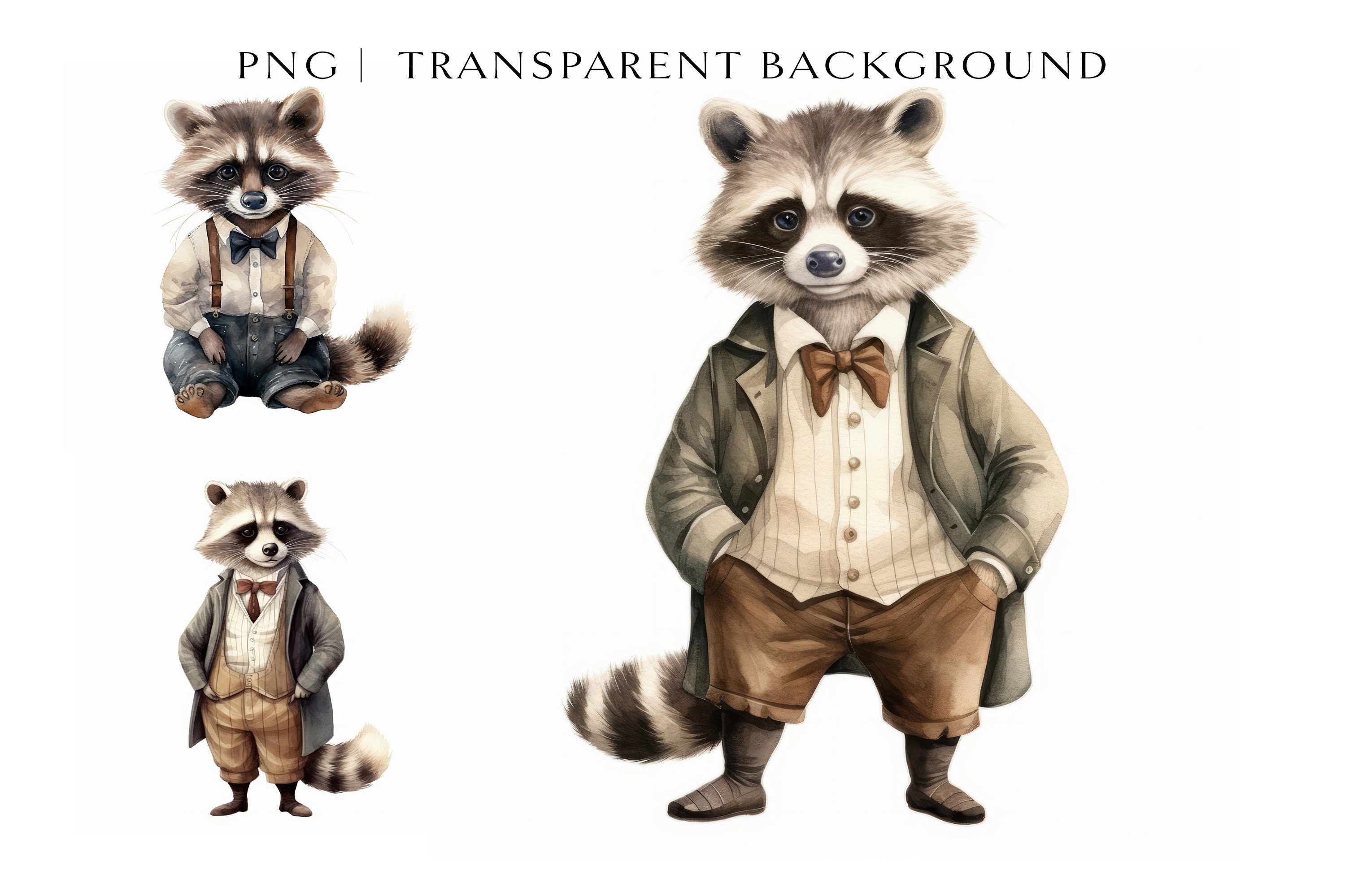 Watercolor Vintage Raccoon Clipart Set for Commercial Use - Etsy