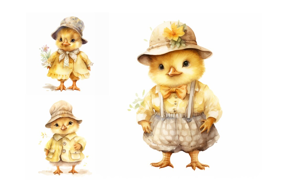 Watercolor Easter Chicken Clipart Set, Digital Planner, Cute Little ...