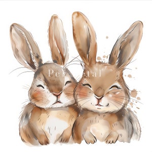 Watercolor Cute Bunny Clipart Bundle, High Quality JPG, Nursery Rabbit ...