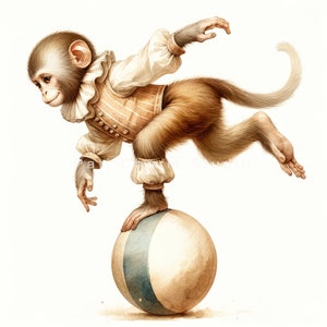 Circus Monkey Clipart Bundle, High Quality Jpgs, Watercolor Monkey Clip ...