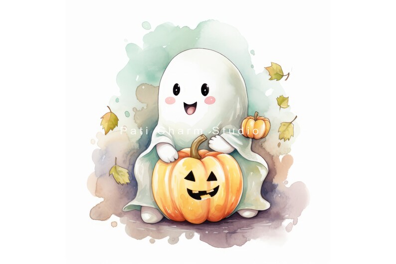 Cute Ghost Clipart Bundle Watercolor Halloween Clipart High - Etsy