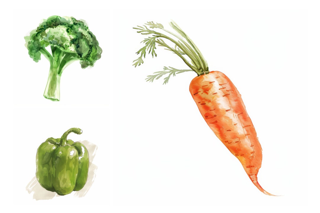 Cute Veggies Clipart Bundle, Watercolor Vegetables Clip Art, High ...