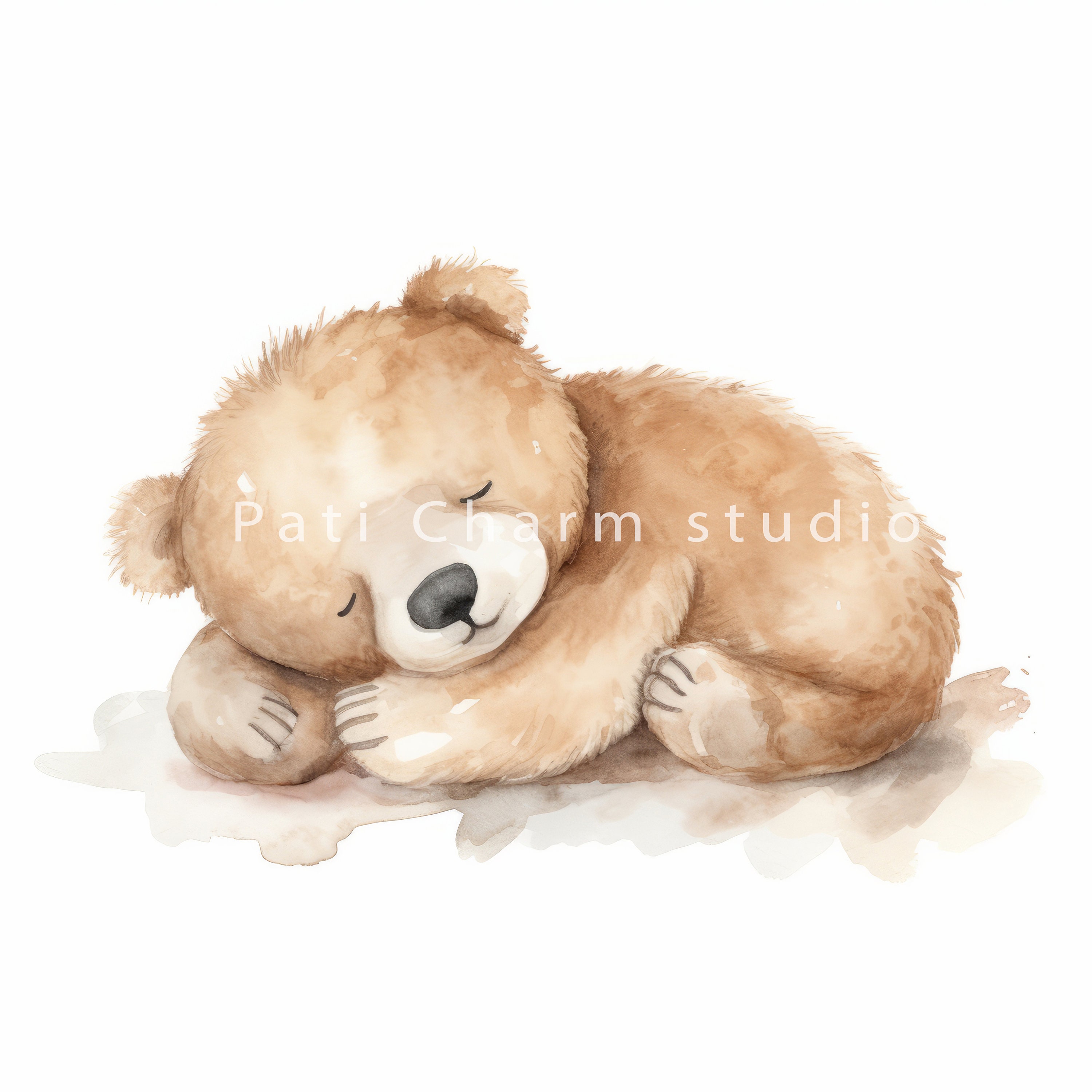 Watercolor Sleepy Bears Clipart Set, Jpgs, Sleeping Baby Animals ...