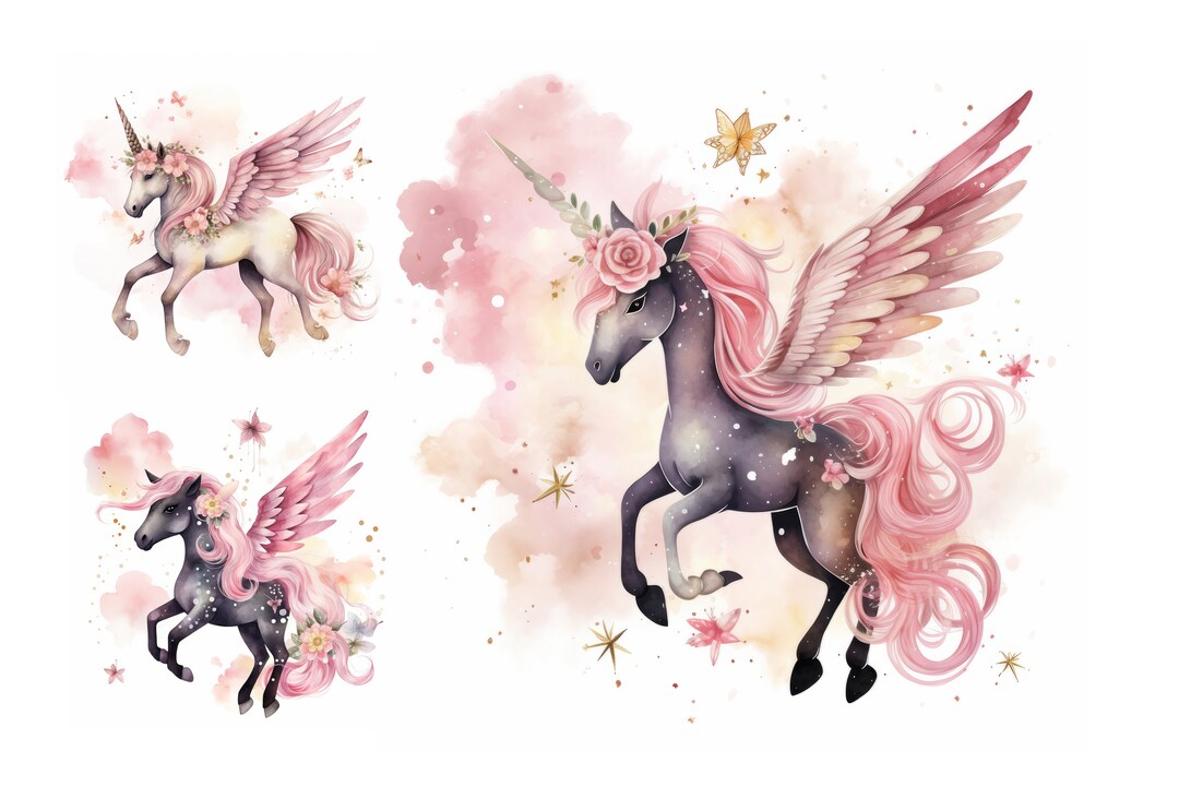 Watercolor Magic Unicorn Clipart, Unicorn Clip Art, Watercolor Fantasy ...