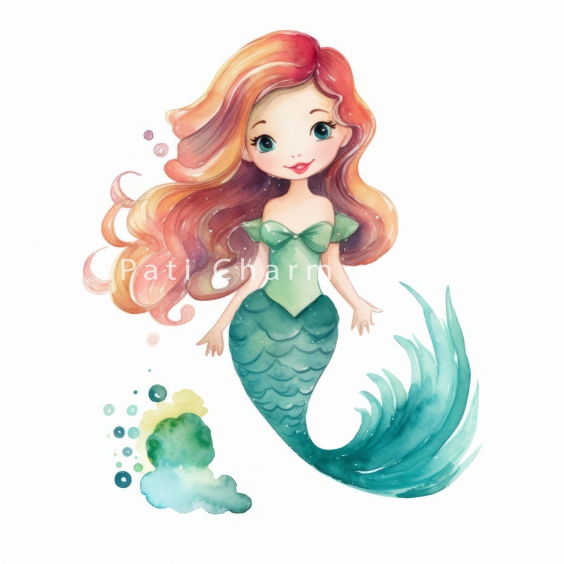Watercolor Mermaid Clipart Bundle 9 High Quality Jpgs, Under the Sea ...